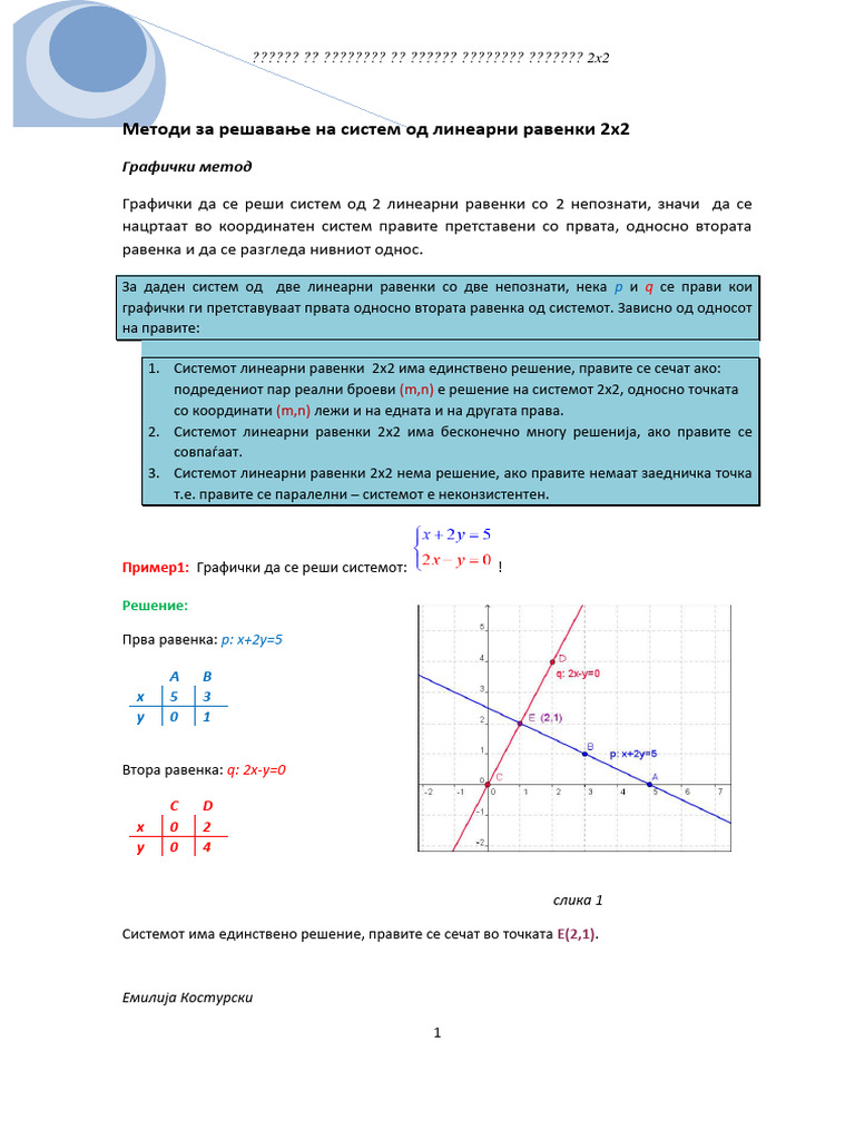 Metodi Za Resavanje Sistem Linearni Ravenki - Nastavni Listovi Za ...