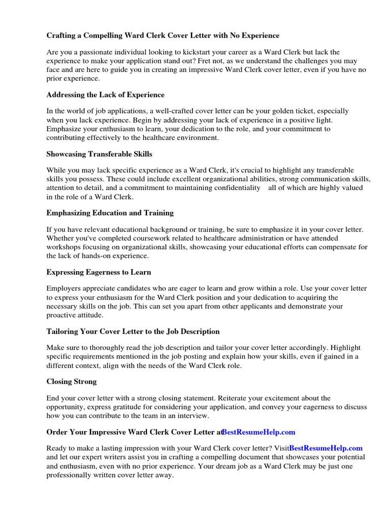 Ward Clerk Cover Letter Guide for Beginners | PDF | Résumé | Experience