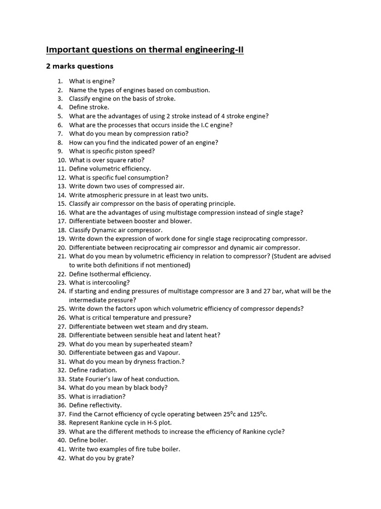 Important Questions On Thermal Engineering (1) 1588343628 | PDF | Engines | Boiler