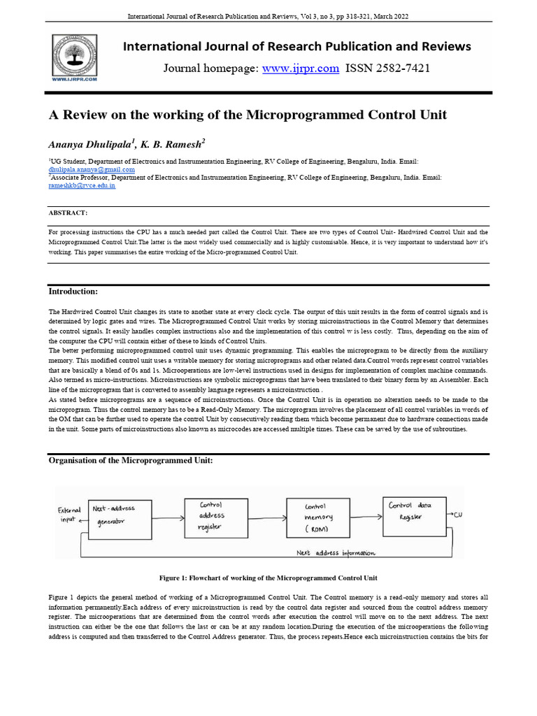 Ijrpr2881 A Review On The Working of The Microprogrammed Control Unit | PDF | Central Processing ...