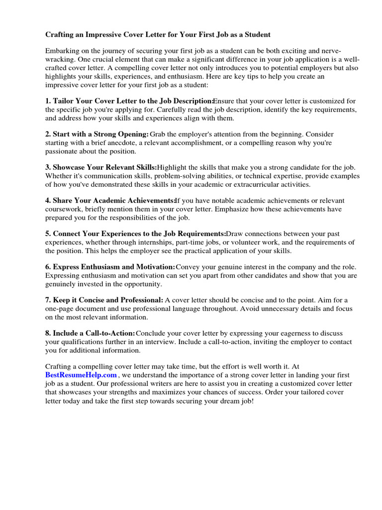 Cover Letter For Student First Job | PDF | Motivation | Motivational