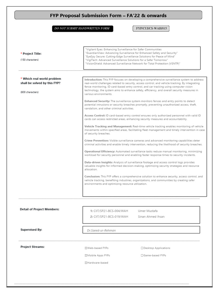 Template-Of FYP-proposal-submission-form-FA20 | PDF | Security | Computer Security