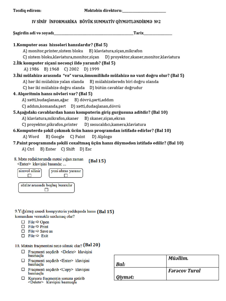 İnformatika - IX Sinif. BSQ-2 | PDF