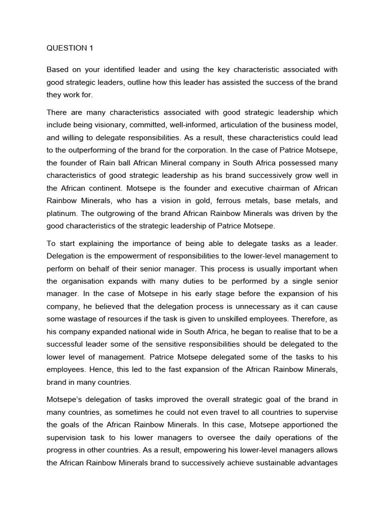 strategic management assignment | PDF | Leadership | Strategic Leadership