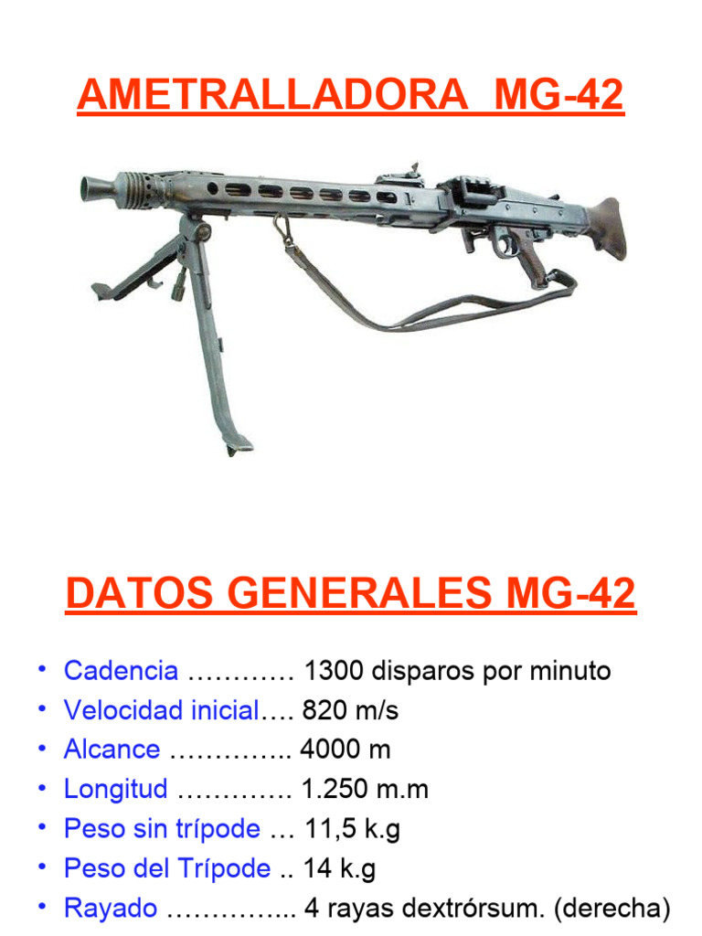 Especificaciones de la Ametralladora MG-42 | PDF | Ametralladora ...