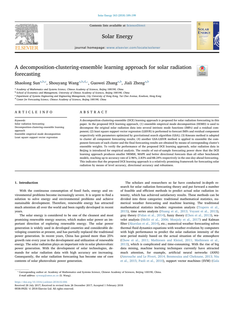 A Decomposition-Clustering-Ensemble Learning Approach For Solar Radiation Forecasting | PDF ...