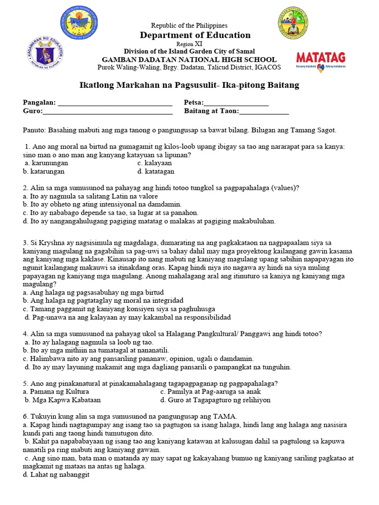 TQ in ESP 3RD Quarter-G7 | PDF