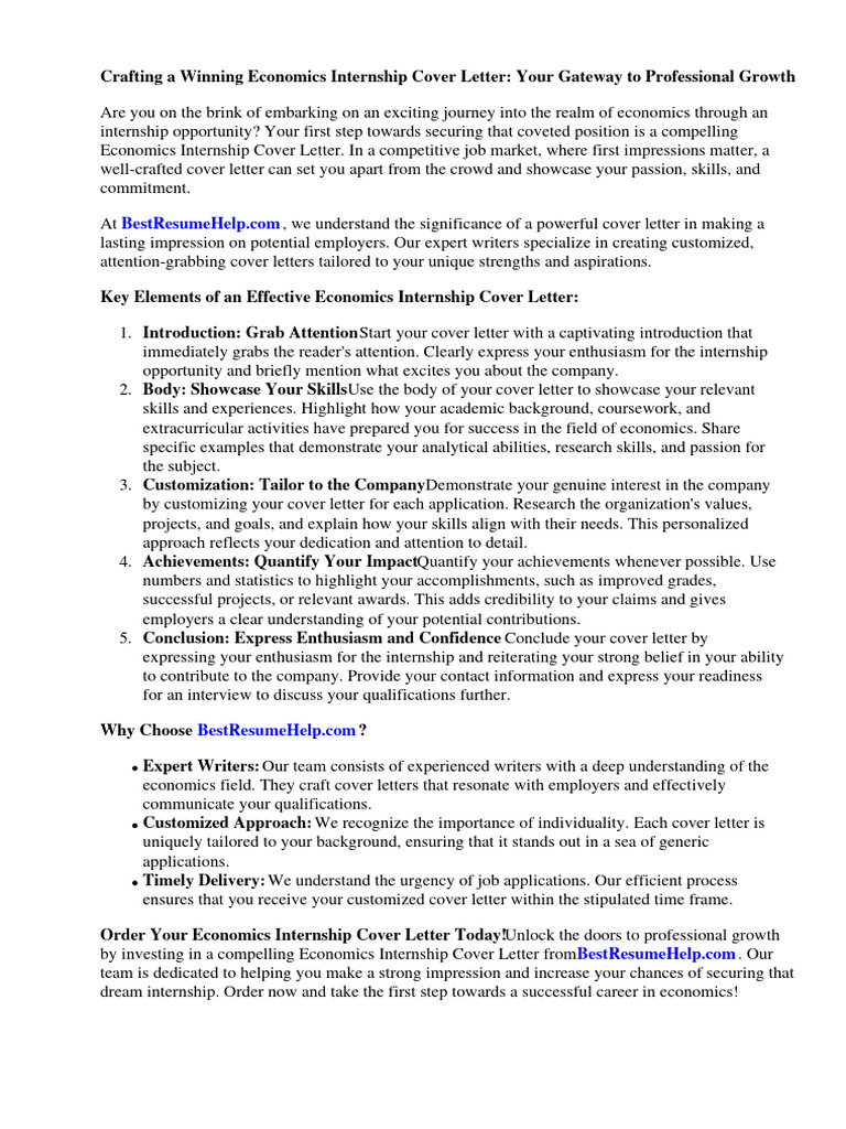 Economics Internship Cover Letter Guide | PDF | Internship | Job Hunting