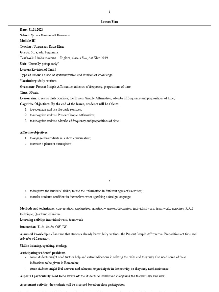 5th Grade English Revision | PDF | Teachers | Vocabulary