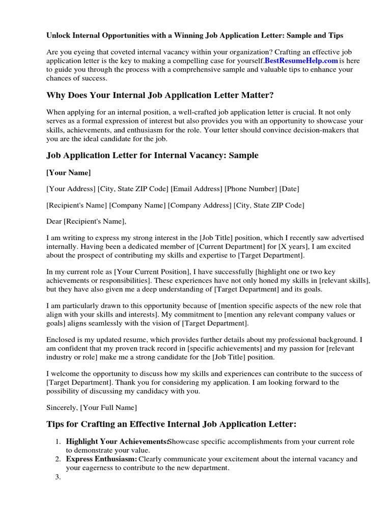 Job Application Letter Internal Vacancy Sample | PDF | Résumé | Employment