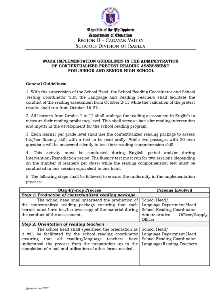 Work Implementation Guidelines in The Administration of Contextualized ...