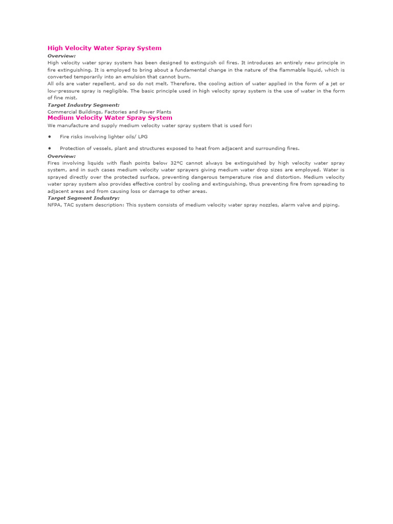 High Velocity Water Spray System Overview | PDF
