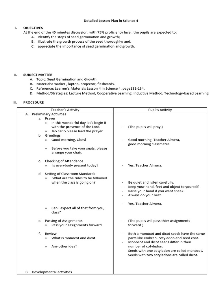 science lesson plan in science | PDF | Seed | Germination