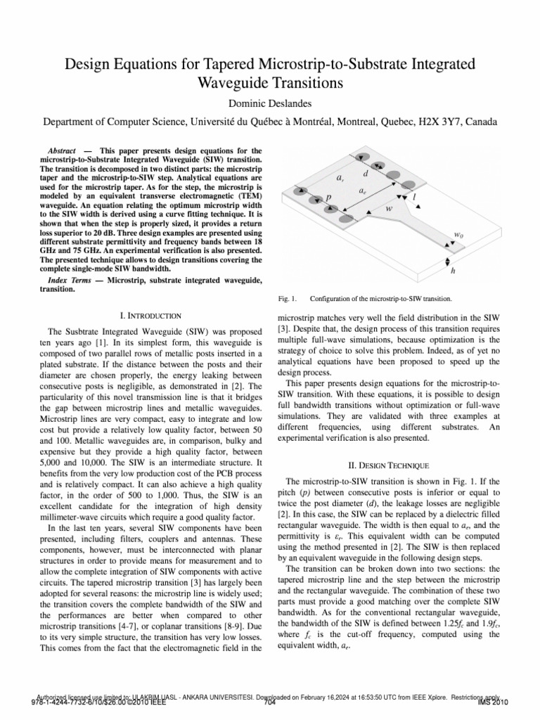 Tapered Microstrip-to-SIW Design Equations | PDF | Electrical ...