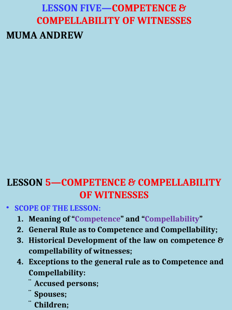 Lesson 5 Competence Compellability of Witnesses | PDF | Sovereign ...
