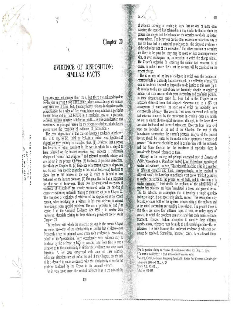 Evidence of Disposition Similar Facts | PDF