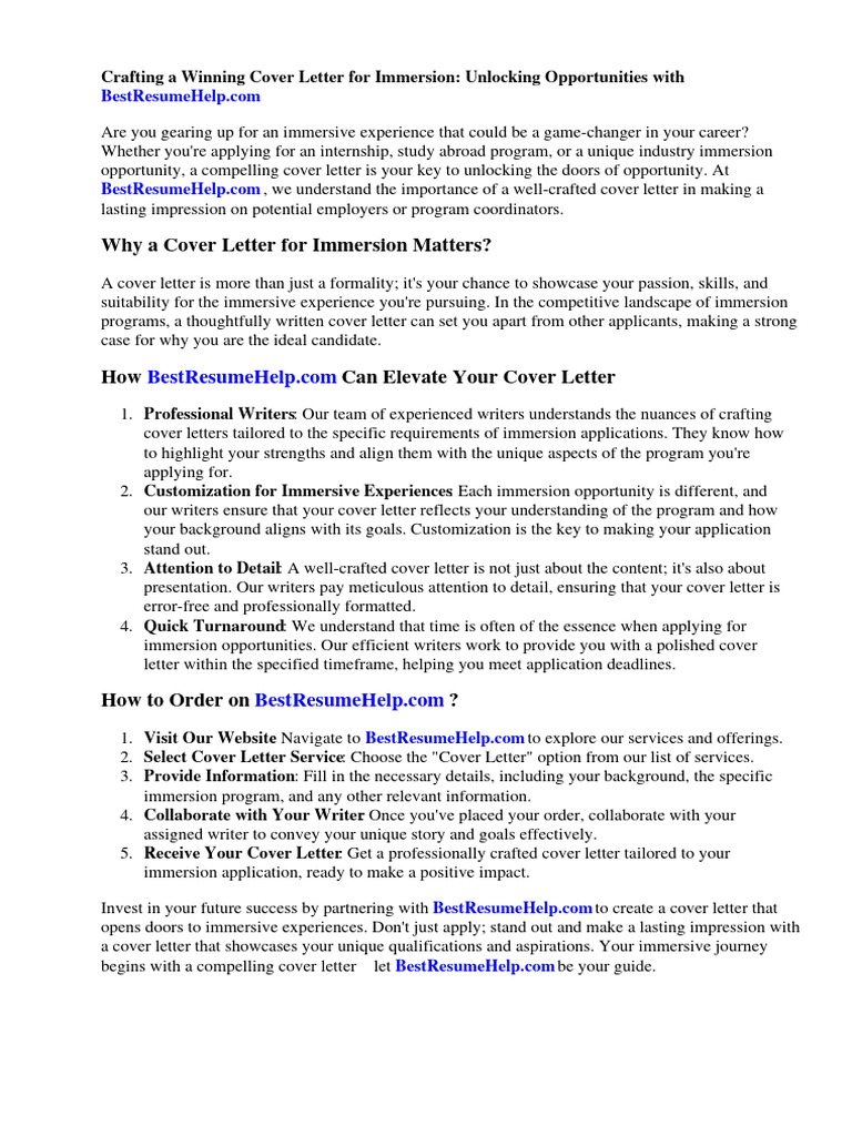 Cover Letter For Immersion | PDF | Entrepreneurship | Experience