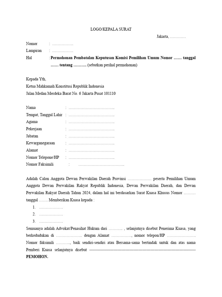 Model Permohonan Phpu DPD | PDF | Politik | Ilmu Sosial