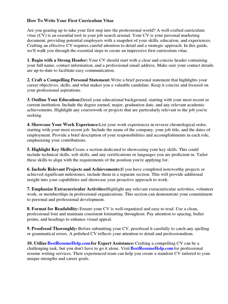 How To Write Your First Curriculum Vitae | PDF | Résumé | Curriculum How To Write Your First Curriculum Vitae | PDF | Résumé | Curriculum