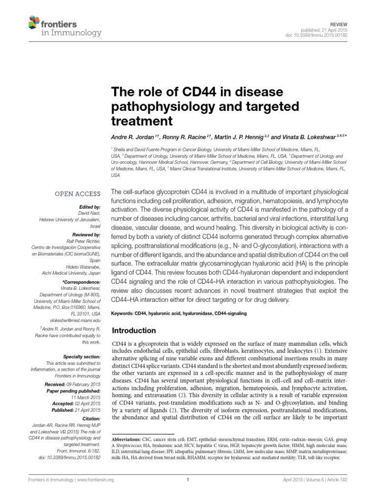 CD44's Role in Disease and Treatment | PDF | Cell Signaling | Signal ...