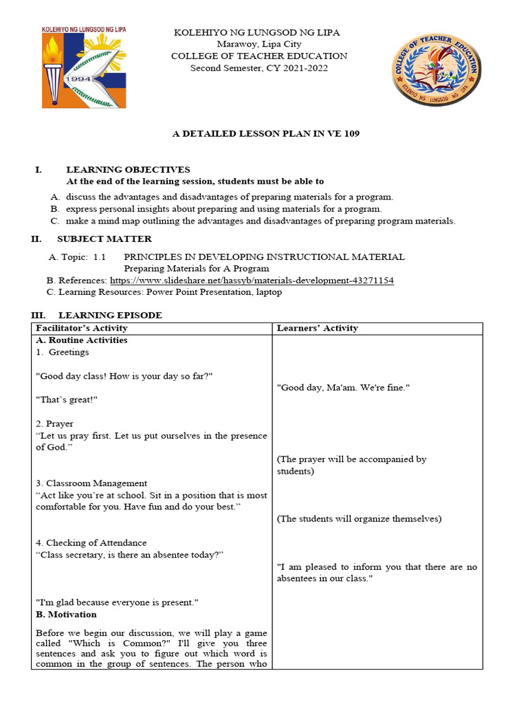 Detailed Lesson Plan2 | PDF | Expert | Learning