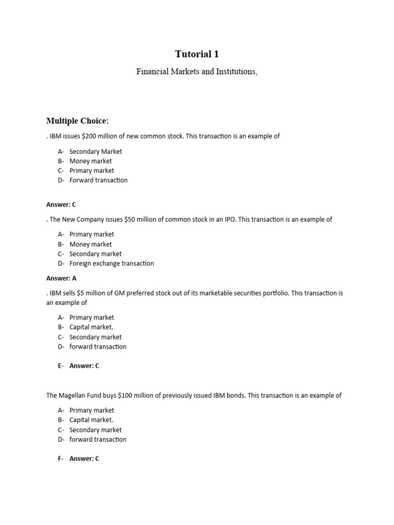 Tutorial 1 | PDF | Investment Fund | Money Market