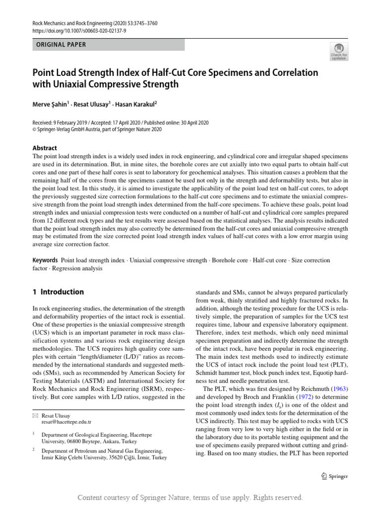 Point Load Strength Index of Half-Cut Core Specimen | PDF | Minerals ...