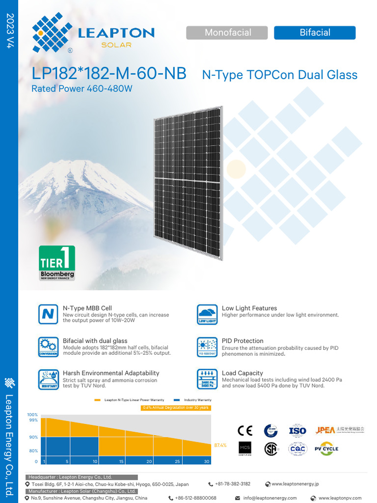 Leapton 480W Ntype Bifacial | PDF | Electrical Engineering | Electric Power