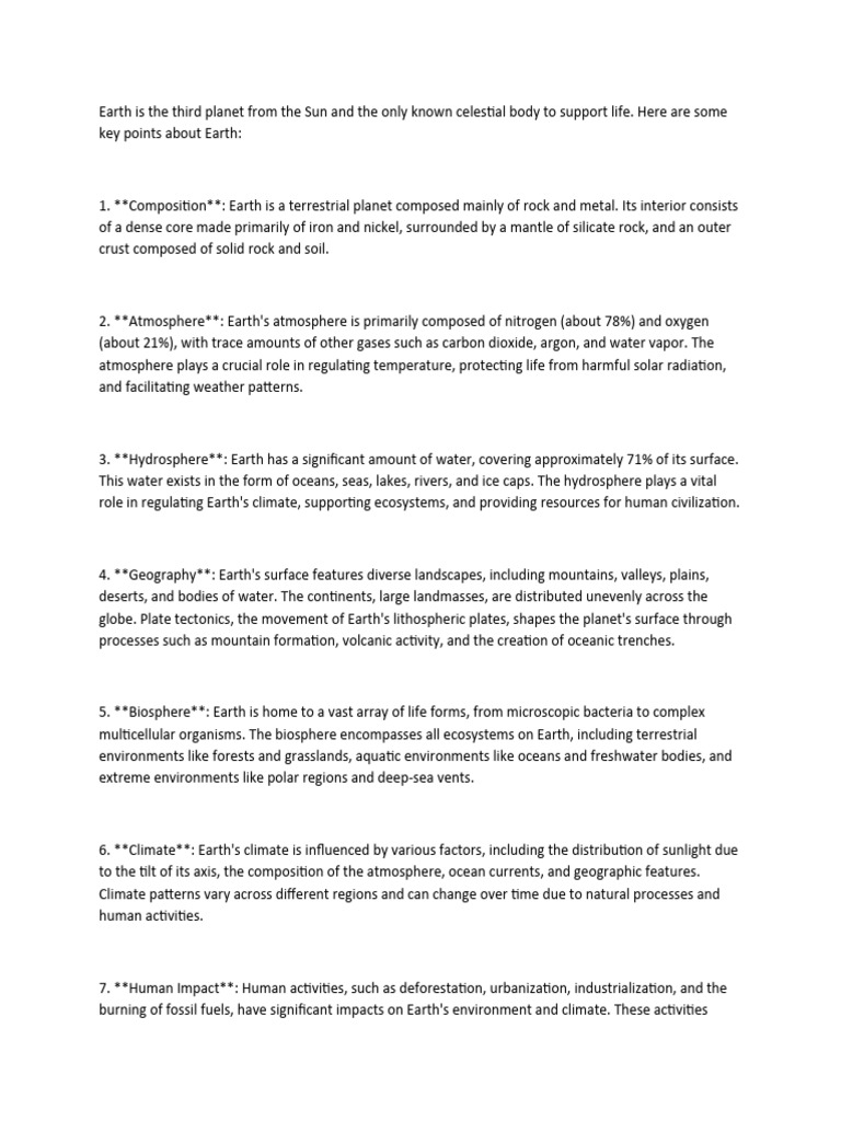 Earth Is The Third Planet From The Sun and The Only Known Celestial ...