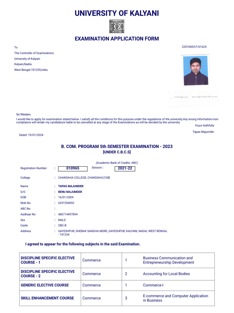 5TH Sem Exam. Form Fill Up 2023 | PDF | Business