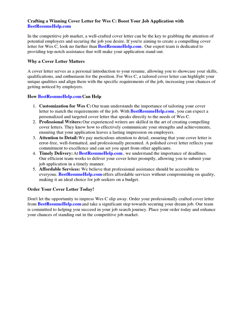 Cover Letter For Wes Canada | PDF