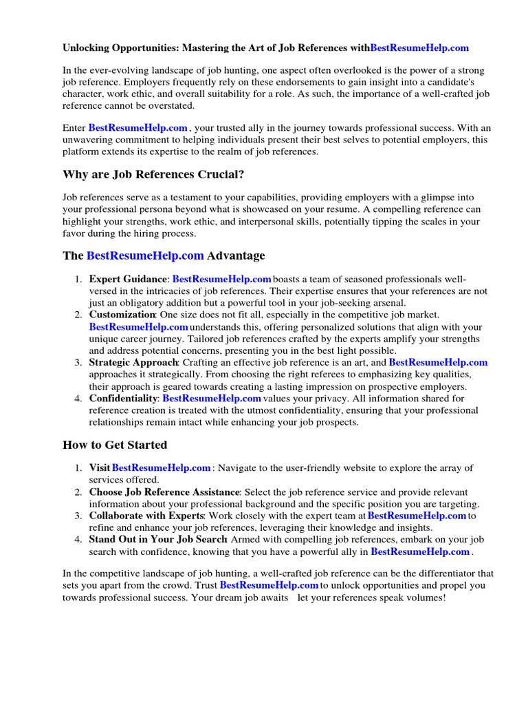 Job Reference Form Template | Download Free PDF | Employment | Résumé