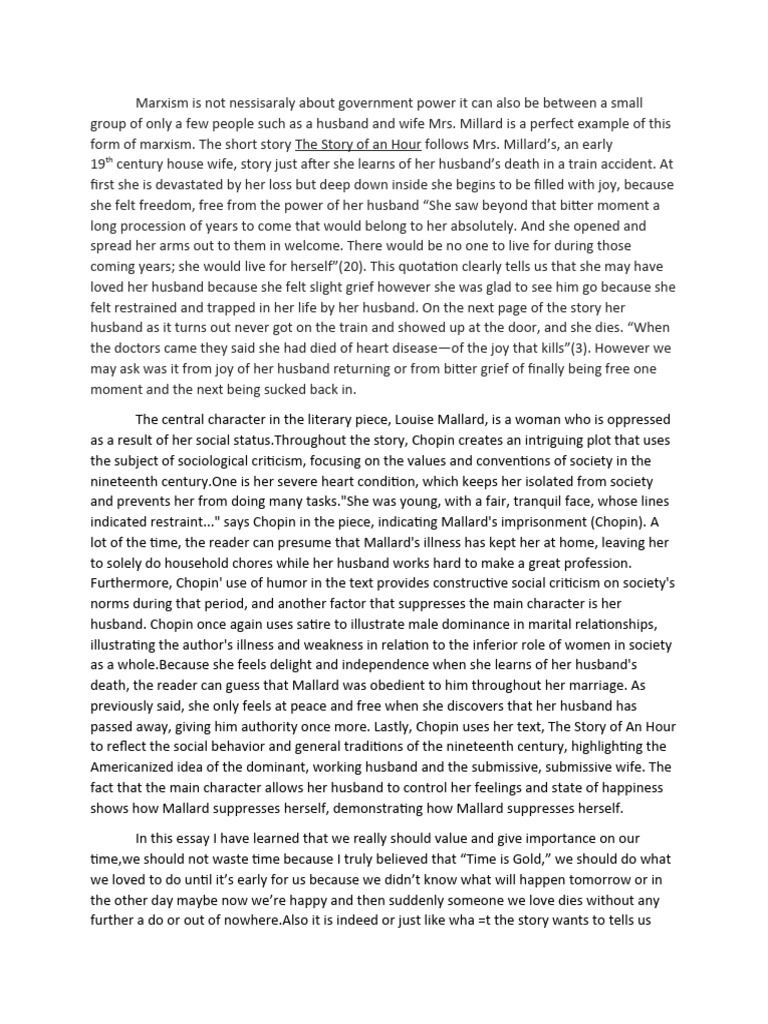 A Story of An Hour (Marxist Criticism) | PDF