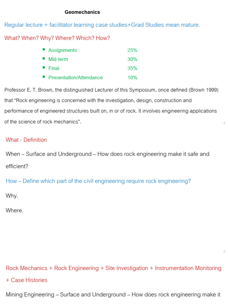 1 Introduction Geomechanics | PDF | Rock (Geology) | Engineering