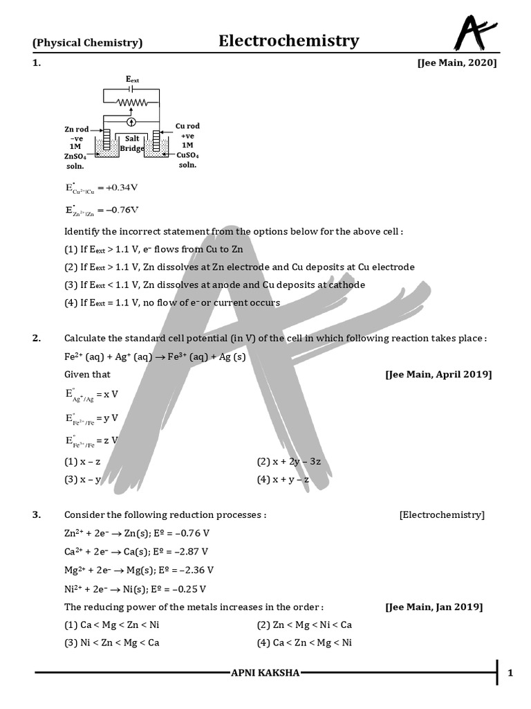 Electrochemistry Jee Main Selected 2 | PDF | Electrochemistry | Chemical Substances