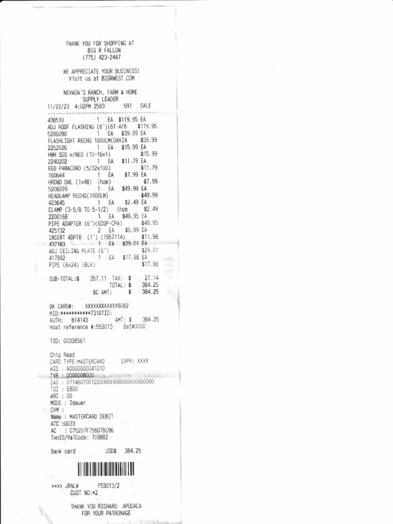 Big R Receipt | PDF