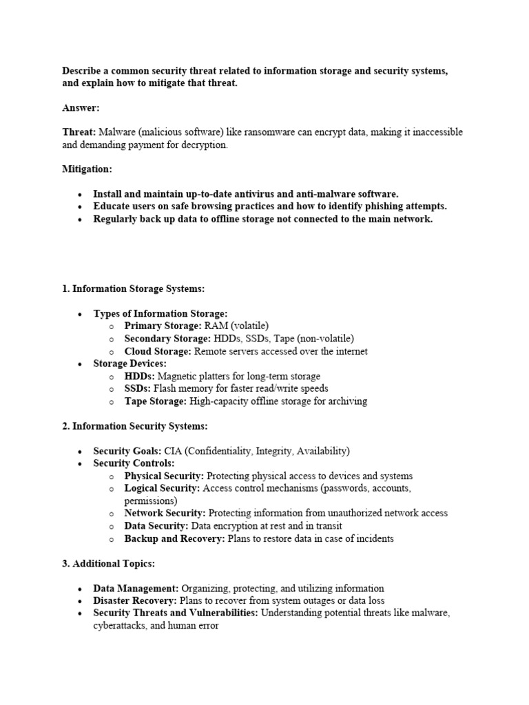 Describe A Common Security Threat Related To Information Storage and Security Systems | PDF ...