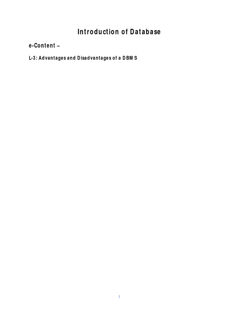L-3 Introduction of Database (Advantages and Disadvantages of A DBMS ...