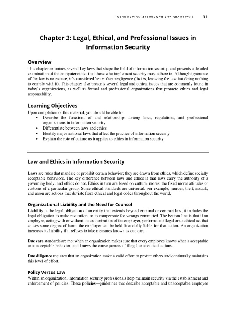 Chapter 3 - Legal, Ethical, and Professional Issues in Information ...