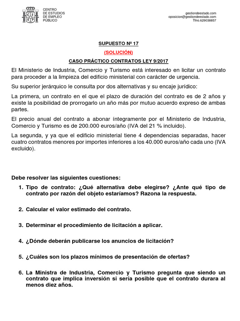 SUPUESTO PRACTICO No17 CONTRATOS SOLUCION | PDF | Economias | Gobierno