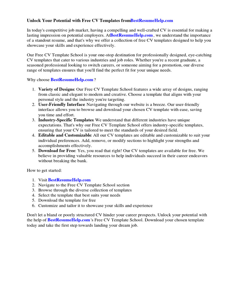 Free Cv Template School Leaver | PDF