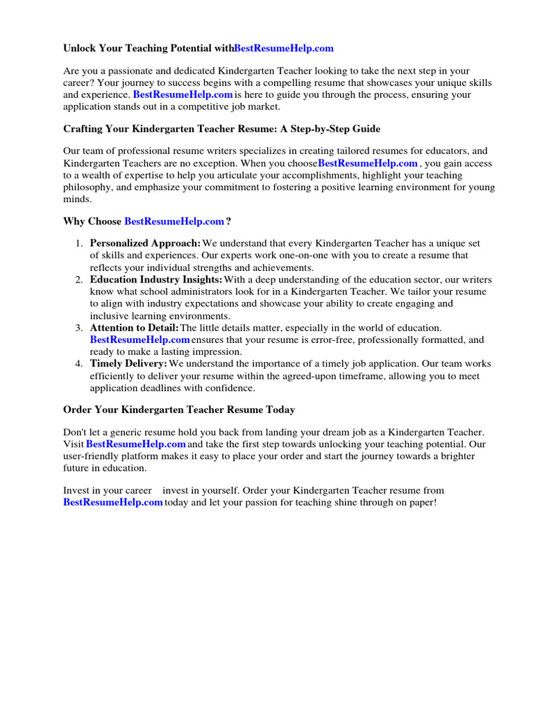 Kindergarten Teacher Cover Letter Sample | PDF | Teachers | Résumé
