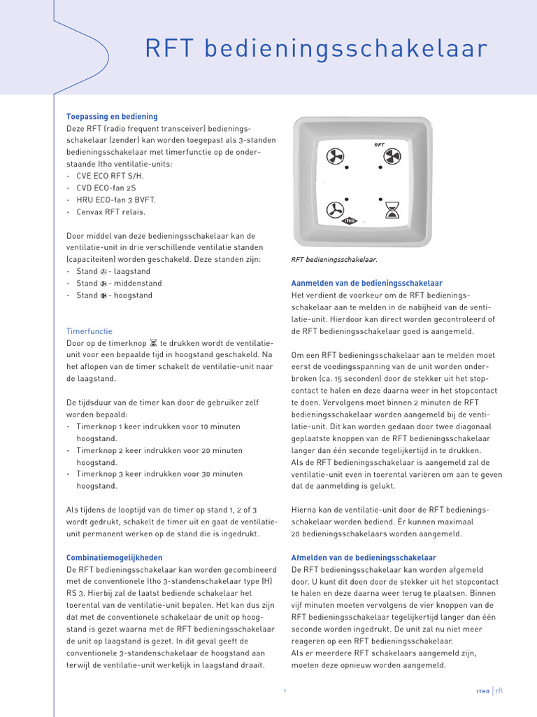 ITHO RFT 07 2011 Bedieningsschakelaar | PDF