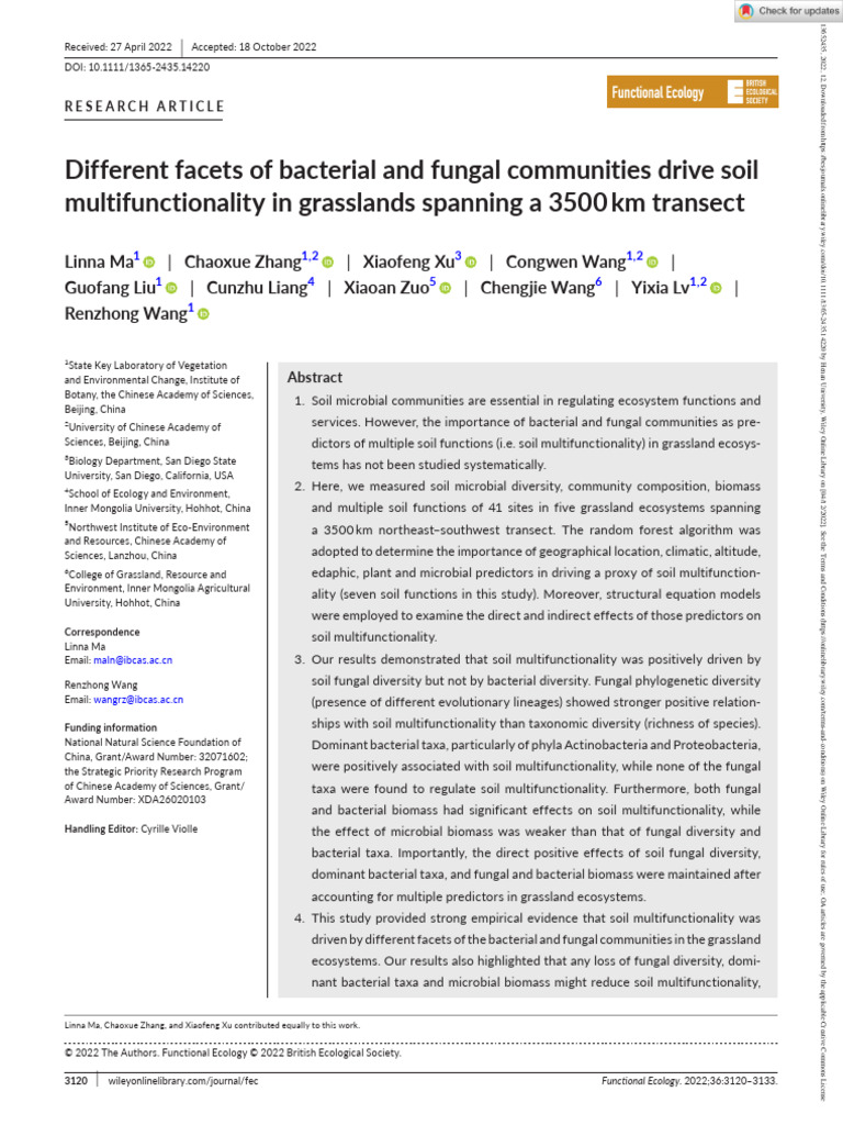 Functional Ecology - 2022 - Ma - Different Facets of Bacterial and Fungal Communities Drive Soil ...