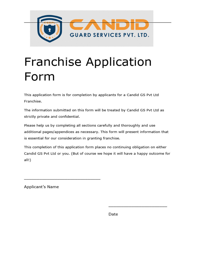 Candid Franchise Application Form-5 | PDF | Franchising | Business