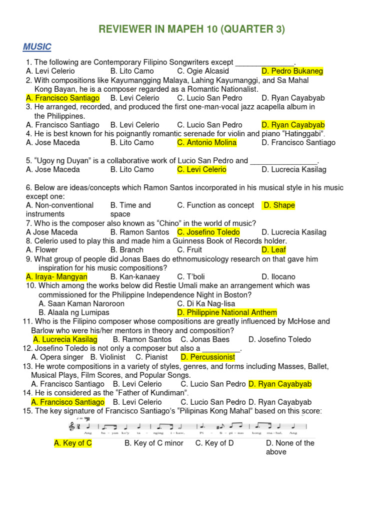 REVIEWER IN MAPEH 10 With Answers | PDF | World Health Organization | Hip Hop Music