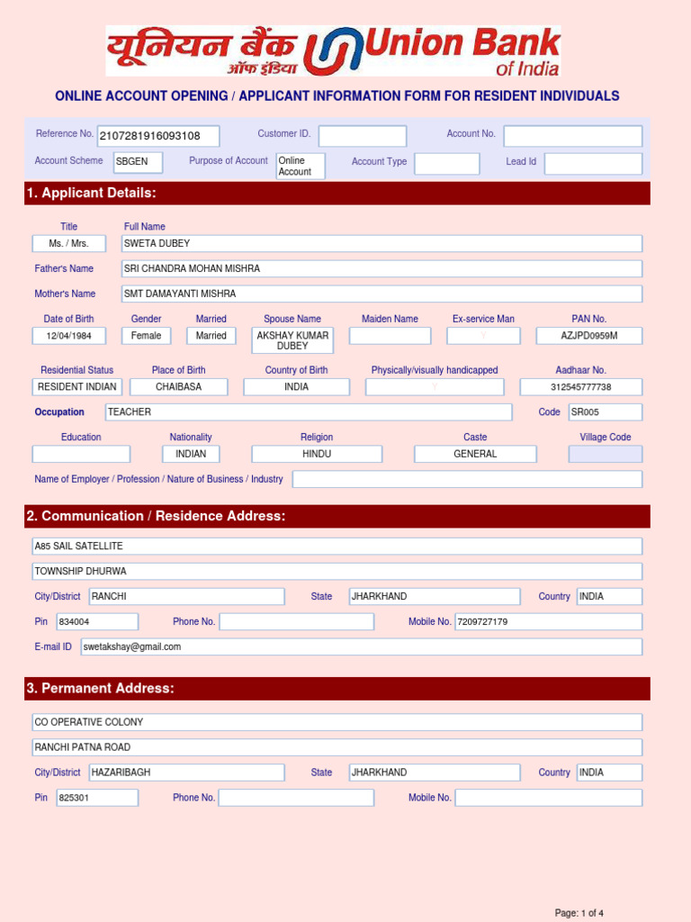 Application Form Account Opening28072021071646 | PDF | Banks | Cheque