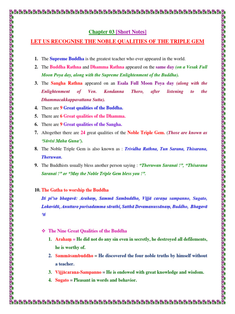 Noble Qualities of the Triple Gem | PDF | Four Noble Truths | Religious ...