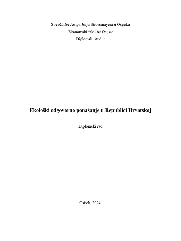 Ekološki Odgovorno Ponašanje U Republici Hrvatskoj | PDF