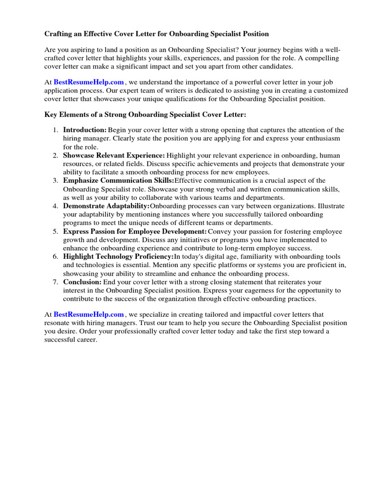 Cover Letter For Onboarding Specialist | PDF | Microsoft Office ...
